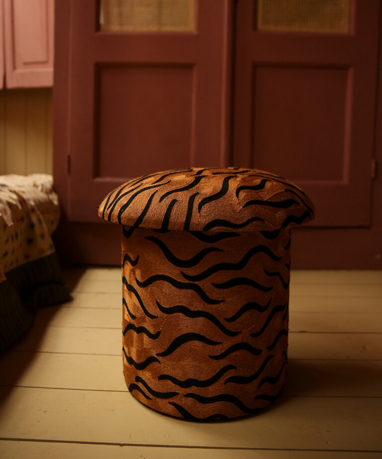 Maya Tiger Embroidered Stool - Doing Goods
