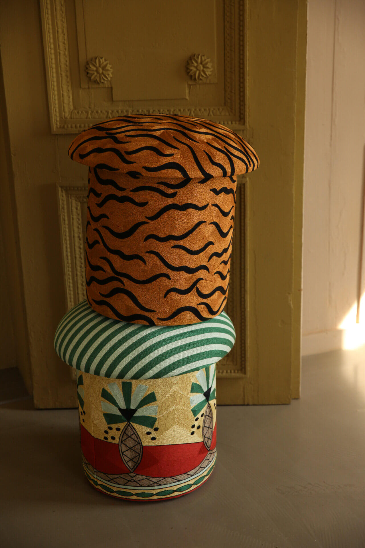 Maya Tiger Embroidered Stool - Doing Goods
