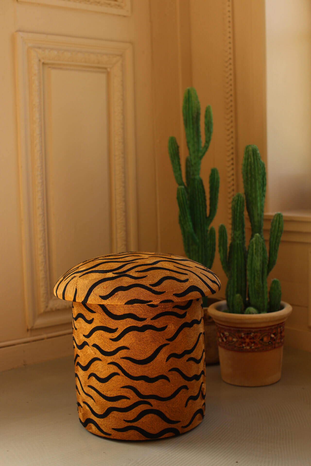 Maya Tiger Embroidered Stool - Doing Goods